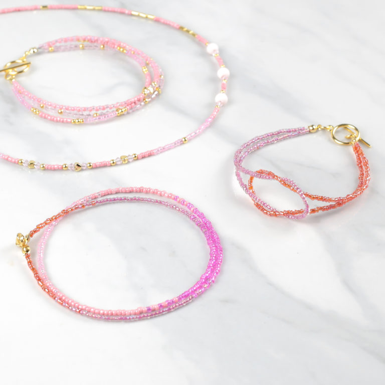Pink/Gold Beaded Jewellery Kit - Kits - Riverside Beads